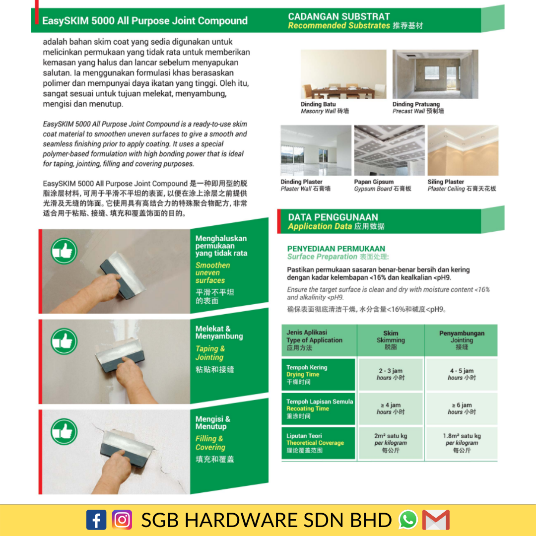 Nippon Paint Easyskim 5000 / All Purpose Joint Compound 5kg & 25kg ...