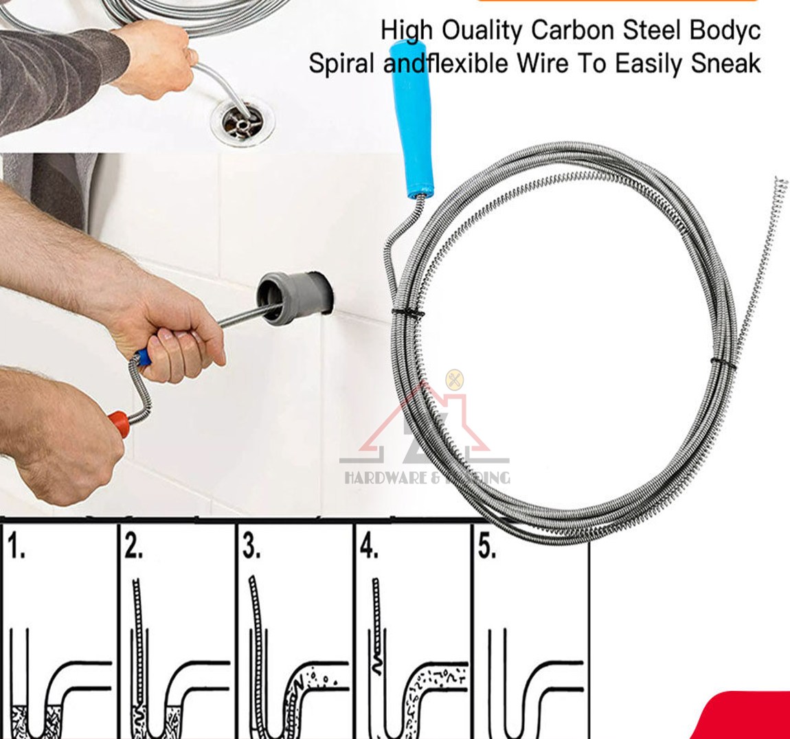 Drain Cleaner Spring Wire Waste Pipe Dredging Tool Flexible Steel Clog ...
