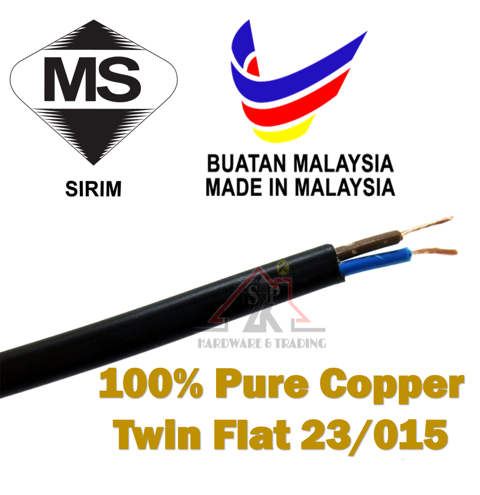 [100% PURE COPPER] Pvc Twin Flat Flexible Wire 23/0.15 X 2 Core Cable ...