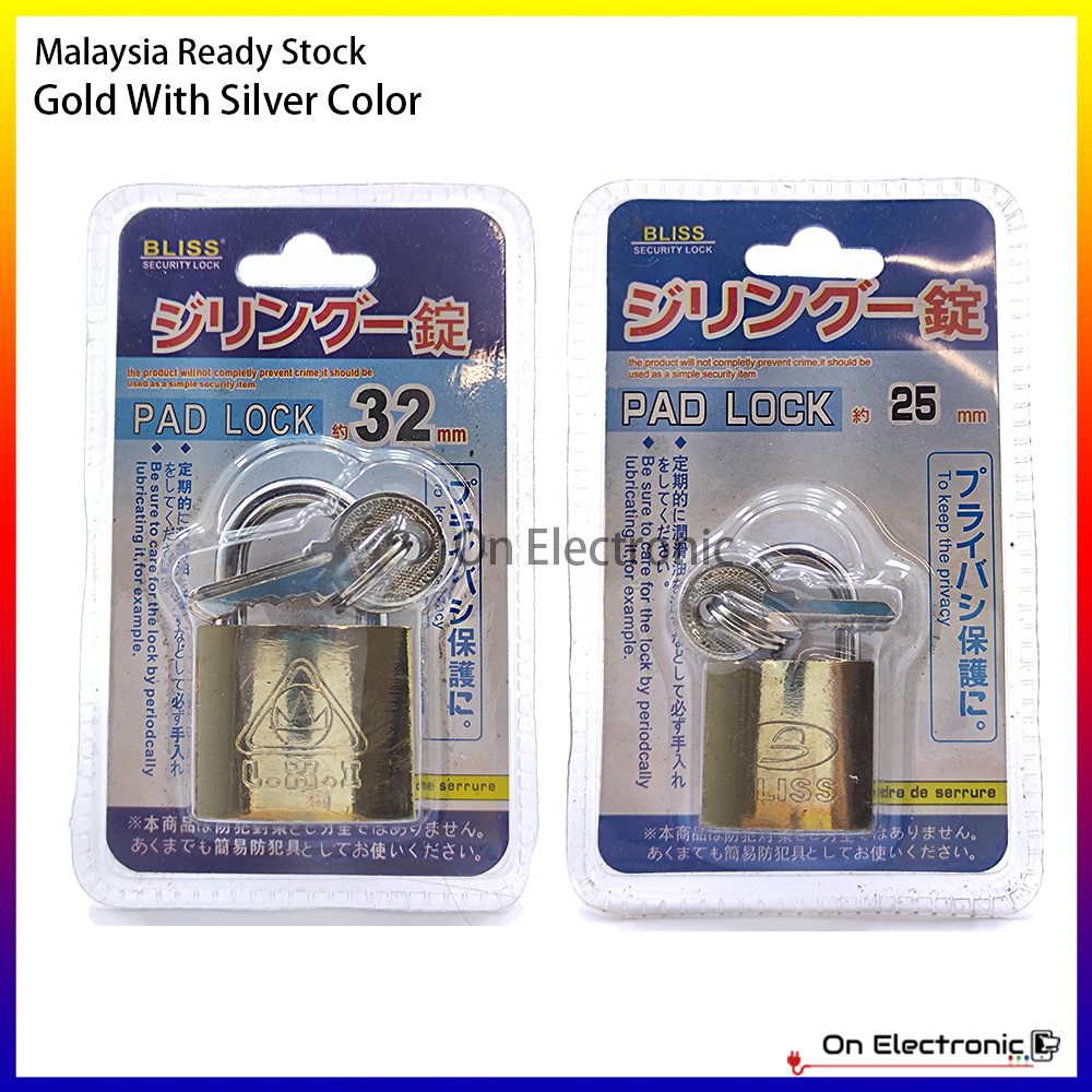 BLISS TITANIUM GOLD PLATED BRASS PAD SECURITY LOCK 锁头 20/25/32/38/50MM ...
