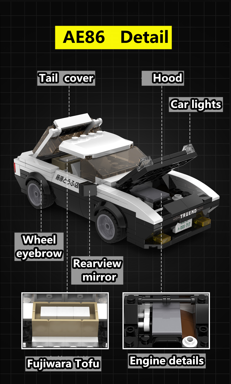 CaDA C55014W C55014 Initial D 1:24 Toyota Trueno AE86 Building Block ...