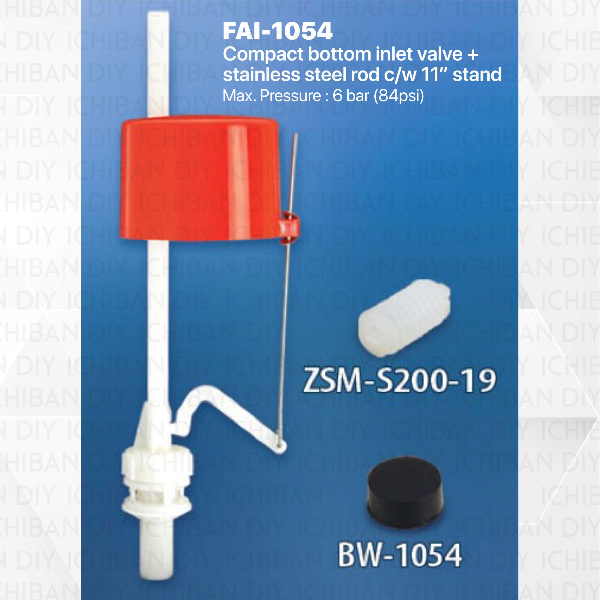 Techplas FAI-1054 Compact Bottom Inlet Valve + S.steel Rod w 11" Stand ...