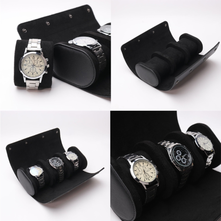 Watch Roll Travel Case 3 Slot Portable Leather Watch Storage Box Watch ...