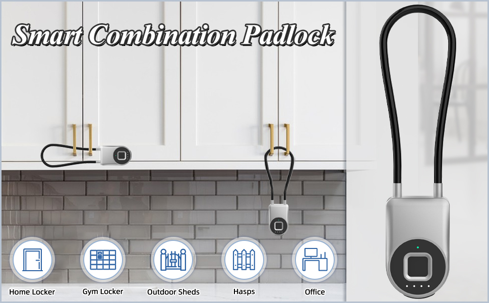 Combination Fingerpirnt Padlock Fingerprint Cable Lock Bluetooth ...