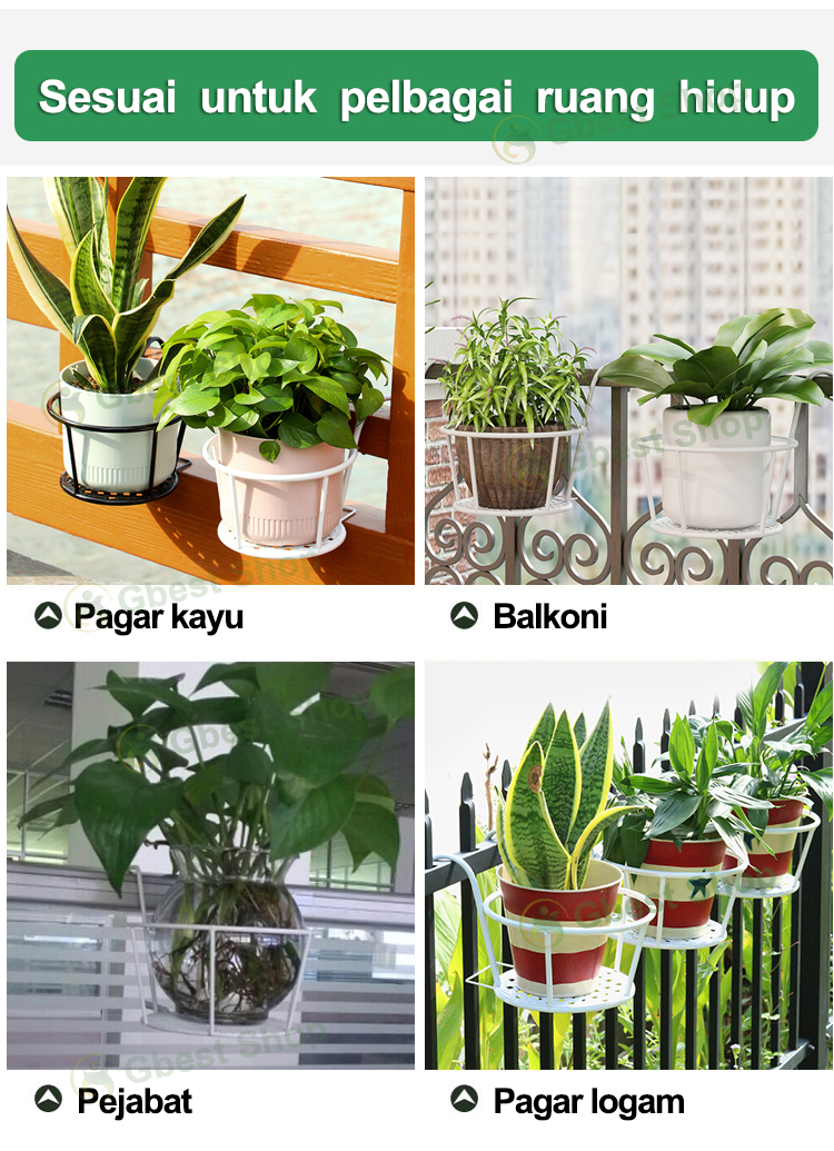 Outdoor Balcony Iron Flower Pot Holder Wall Rack Hanging Planter Stand ...