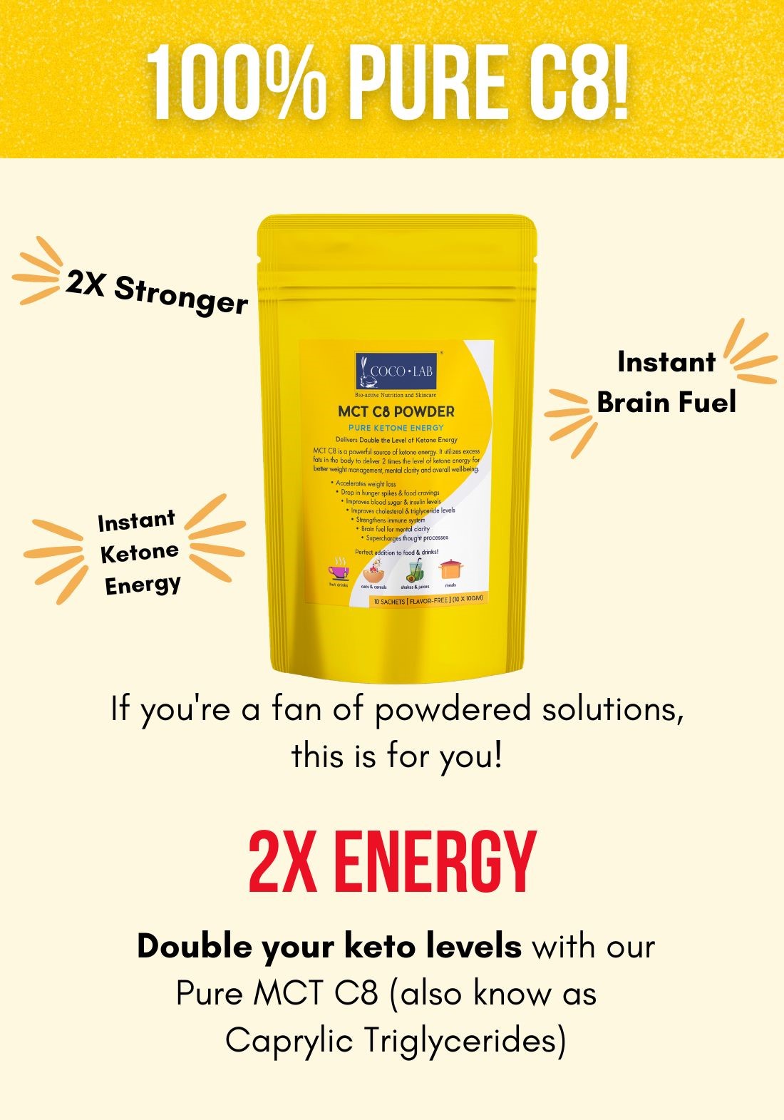 MCT C8 Powder Sachet by COCOLAB (Medium Chain Triglycerides 100% Pure ...