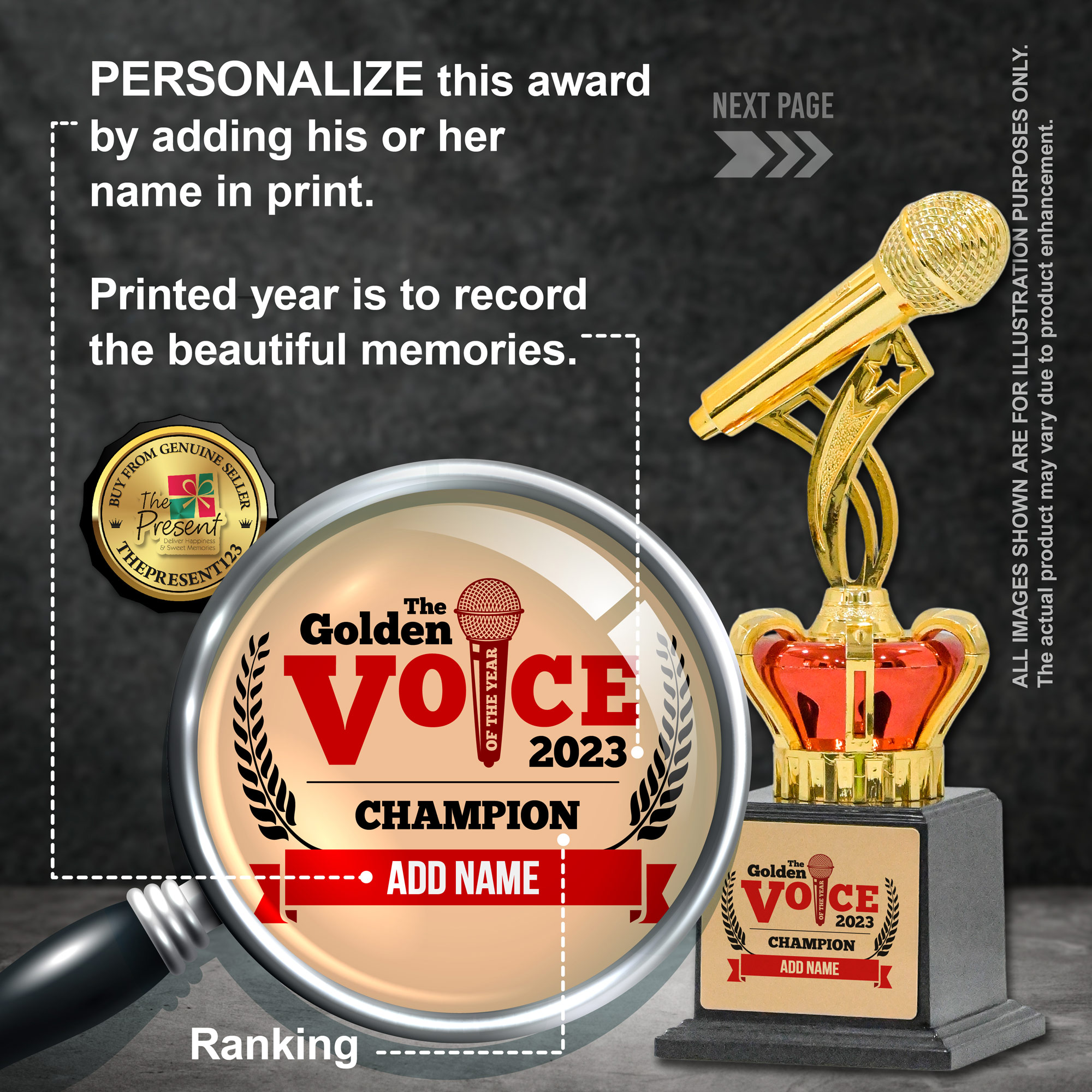 Golden Microphone Trophy Award for Singing & Music Competitions with ...