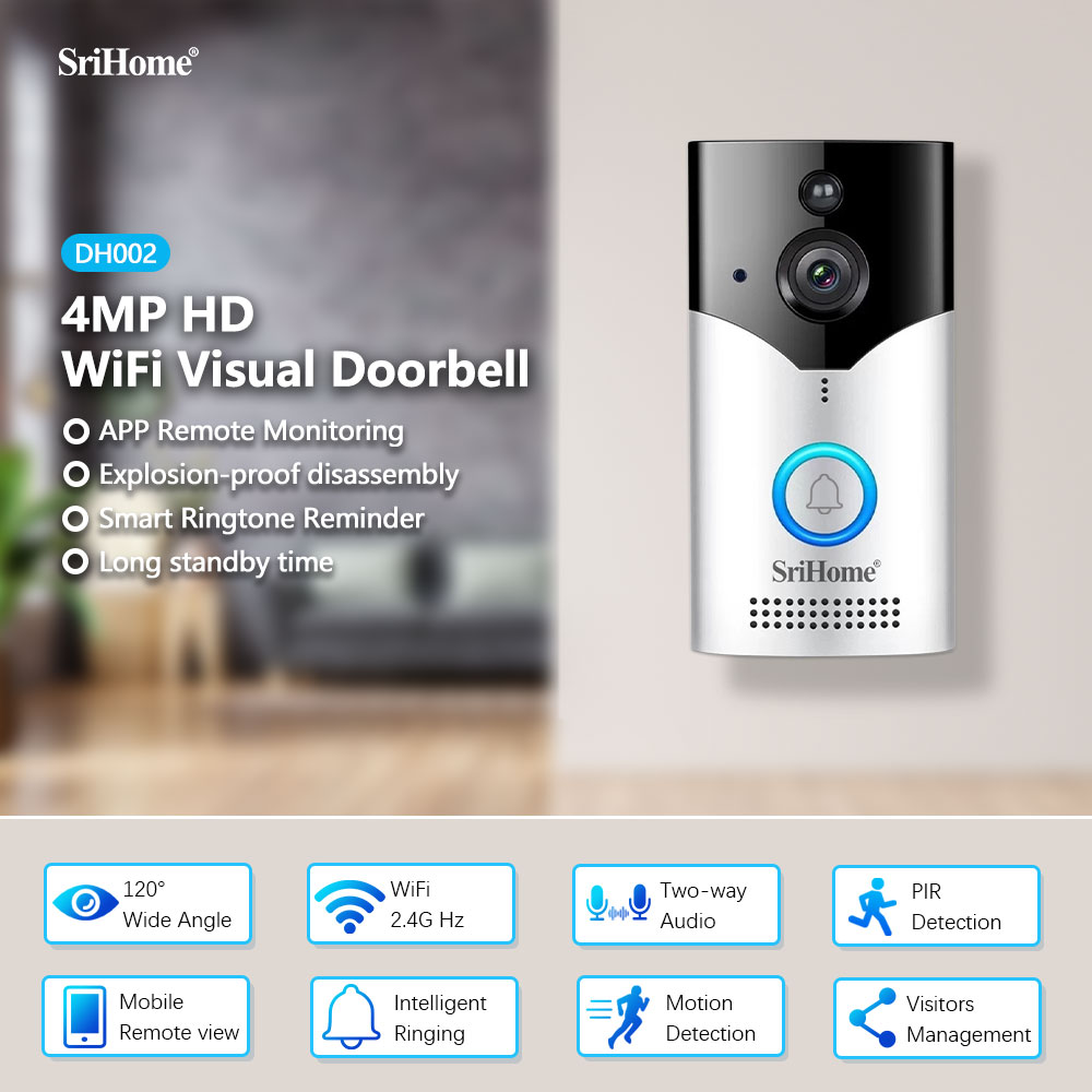 (4MP) SriHome Doorbell CCTV WiFi 2K Camera Wireless Video Recorder PIR ...