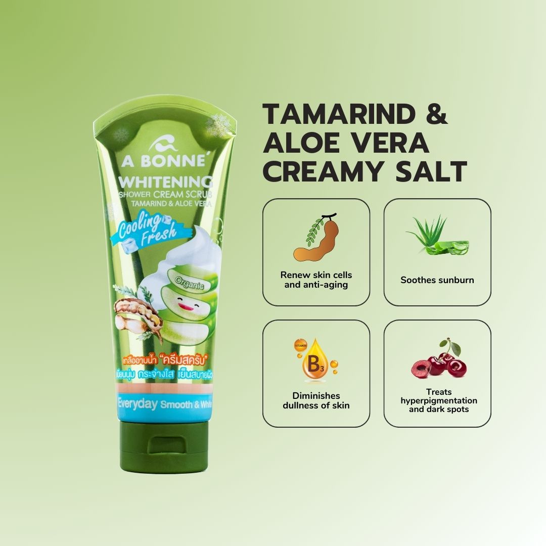 A Bonne Tamarind & Aloe Vera Whitening Shower Cream Scrub Soothe Dry ...