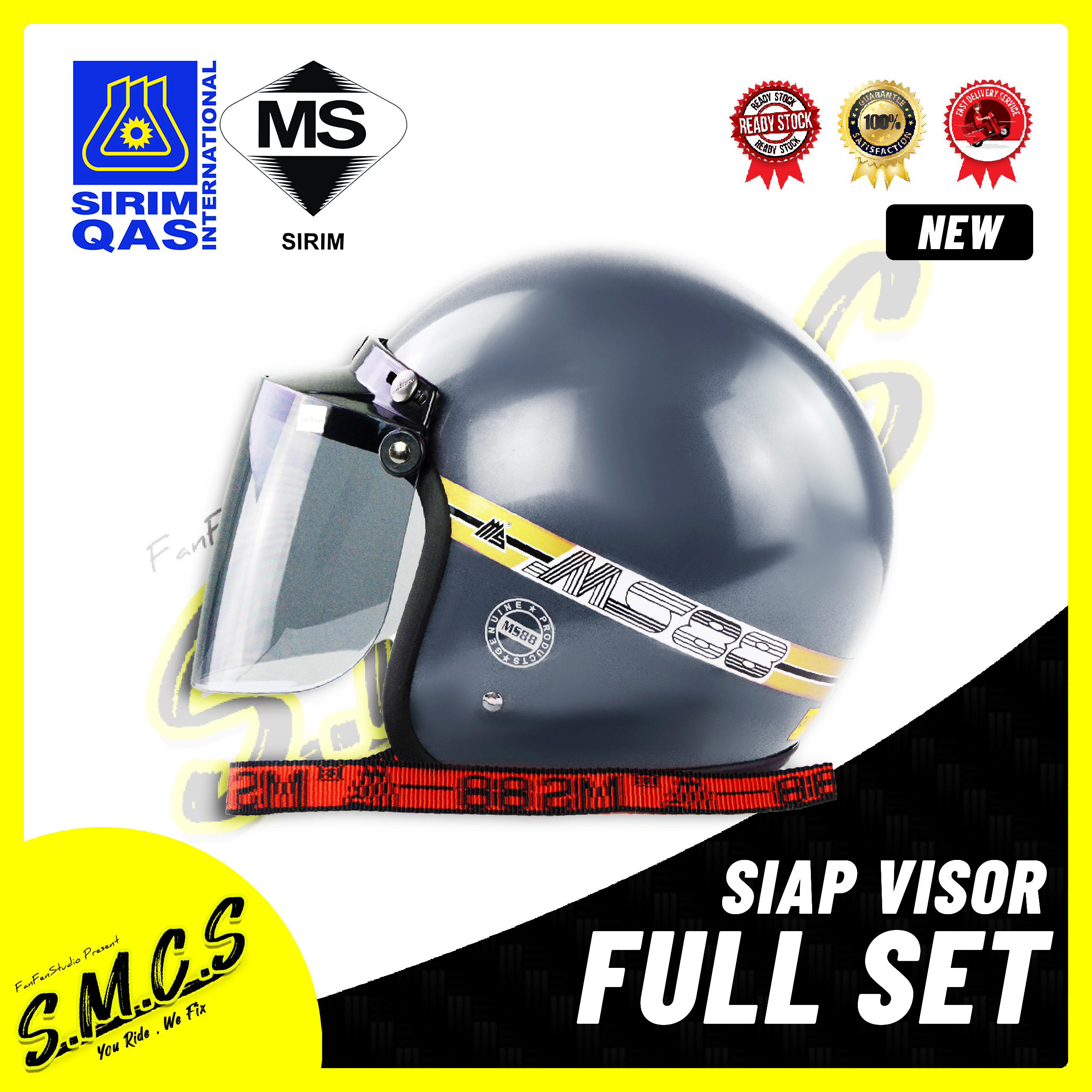MS88 Helmet Siap Tinted Visor MS Tali Tulisan Merah [𝟭𝟬𝟬%𝗢𝗥𝗜𝗚𝗜𝗡𝗔𝗟 ...