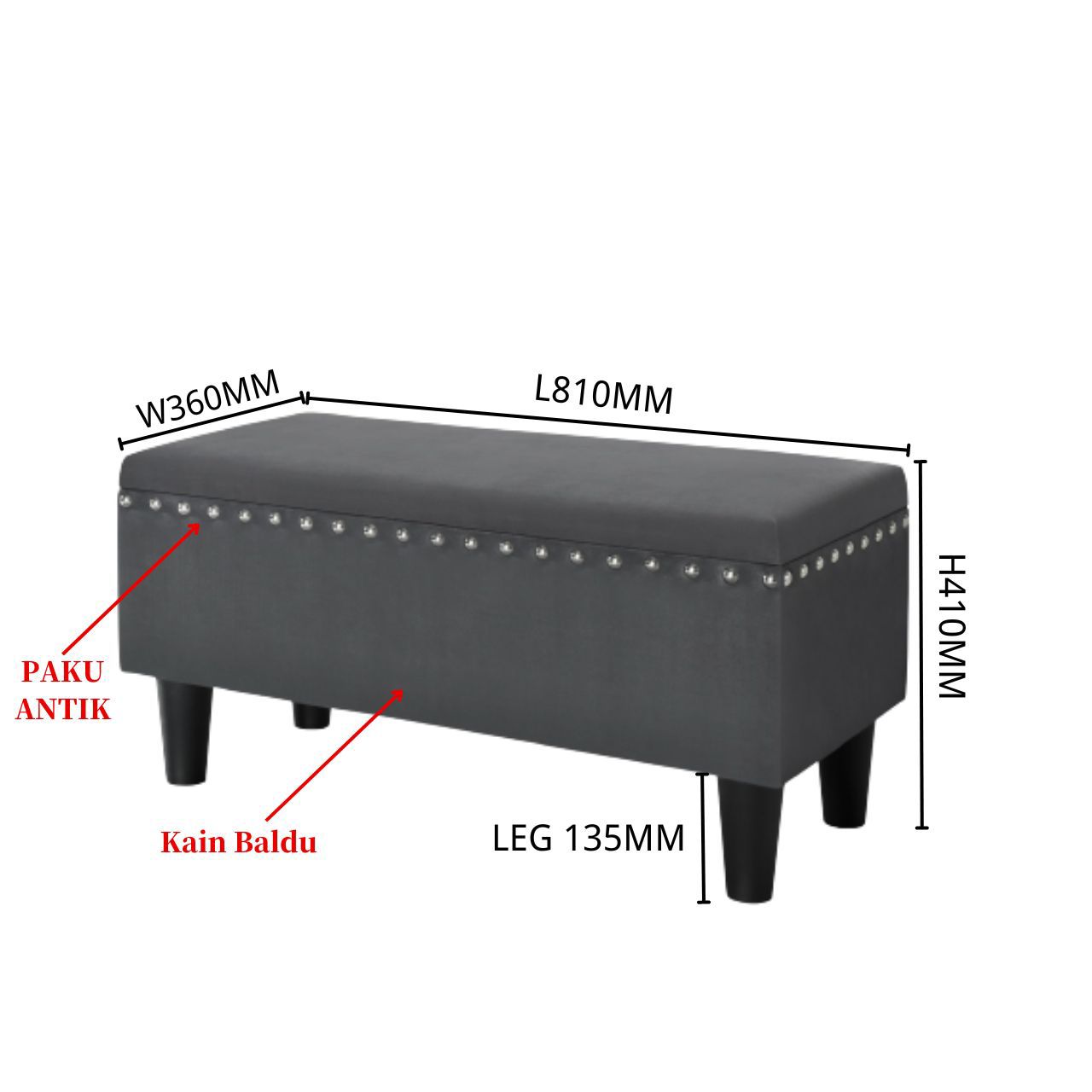 CHF AVA Storage Bench Chair Color: Velvet Mable Grey/Light Grey/Brown/Cream | Shopee Malaysia