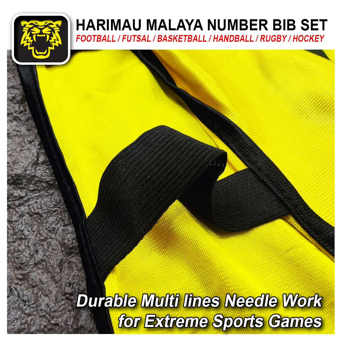 HARIMAU MALAYA Number Bib Single Cotton 12 pcs Set Senior Junior Football Futsal Basketball ...