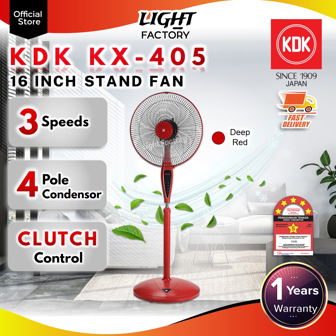 【READY STOCK】KDK 16" Stand Fan KX405 Metal Grey / Deep Red Floor Fan ...