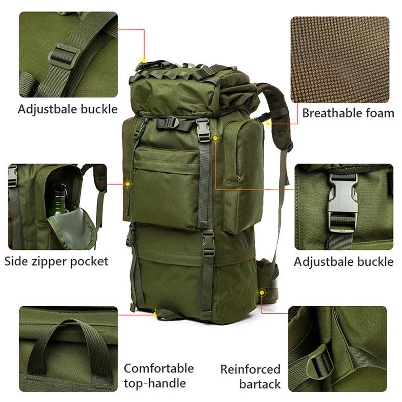 80L Large Capacity Waterproof Beg Hiking Bag Military Backpack Daki ...
