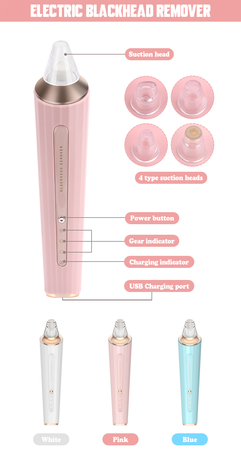 Electric Blackhead Removal With 3 Level Suction 4 Care Heads Pore ...