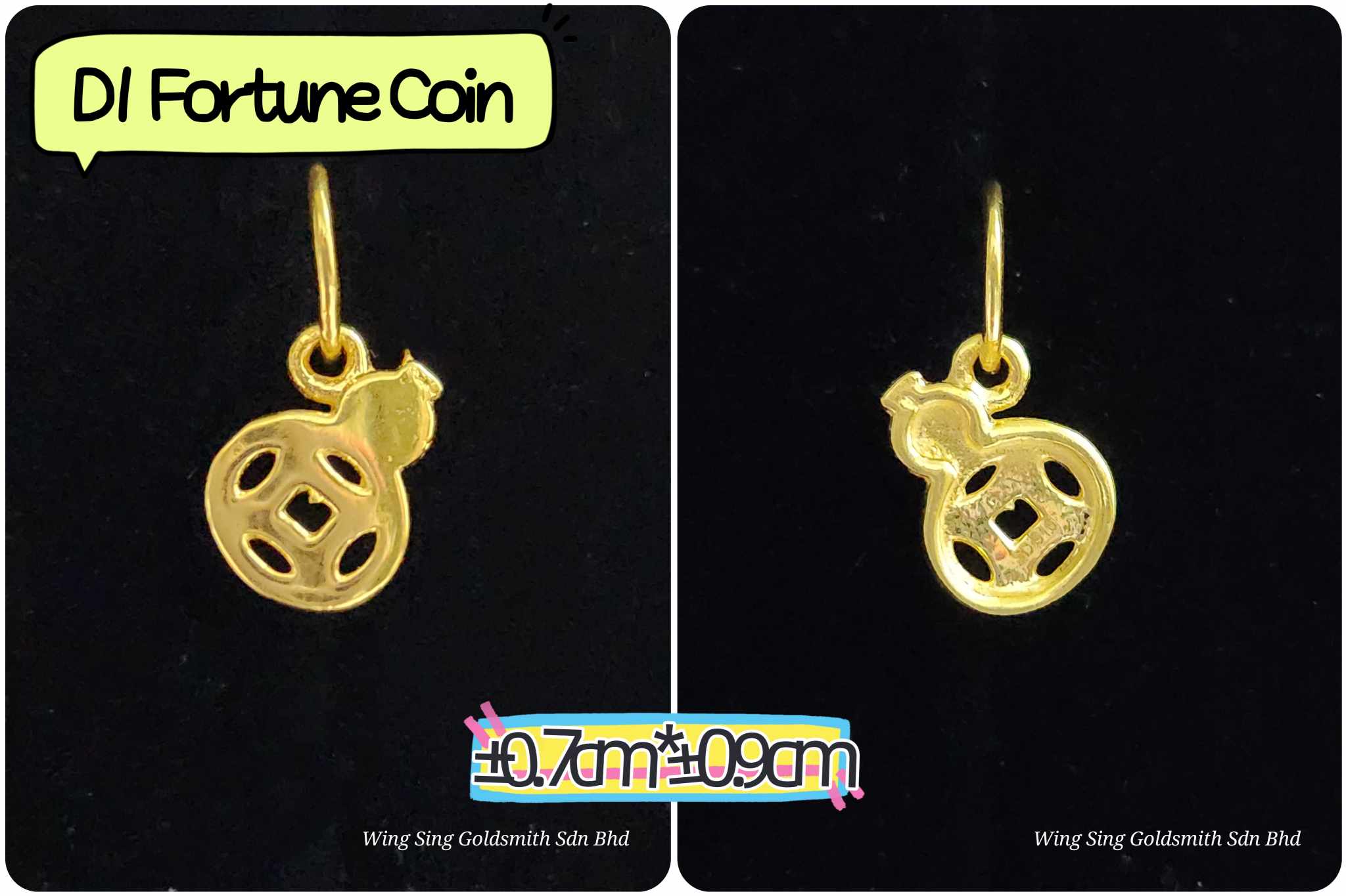 Wing Sing 916 Gold Blessing Syiling Coin Mystic Knot Pendant / Loket ...