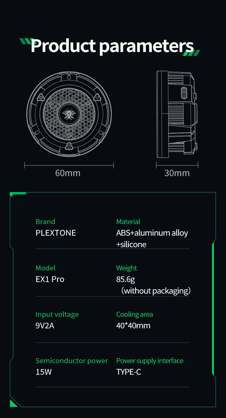 Plextone Mobile Phone Cooling Fans Fast Cooling EX2 Ultra/EX2 Pro/EX3 Pro/EX2 Go Mobile Phone ...