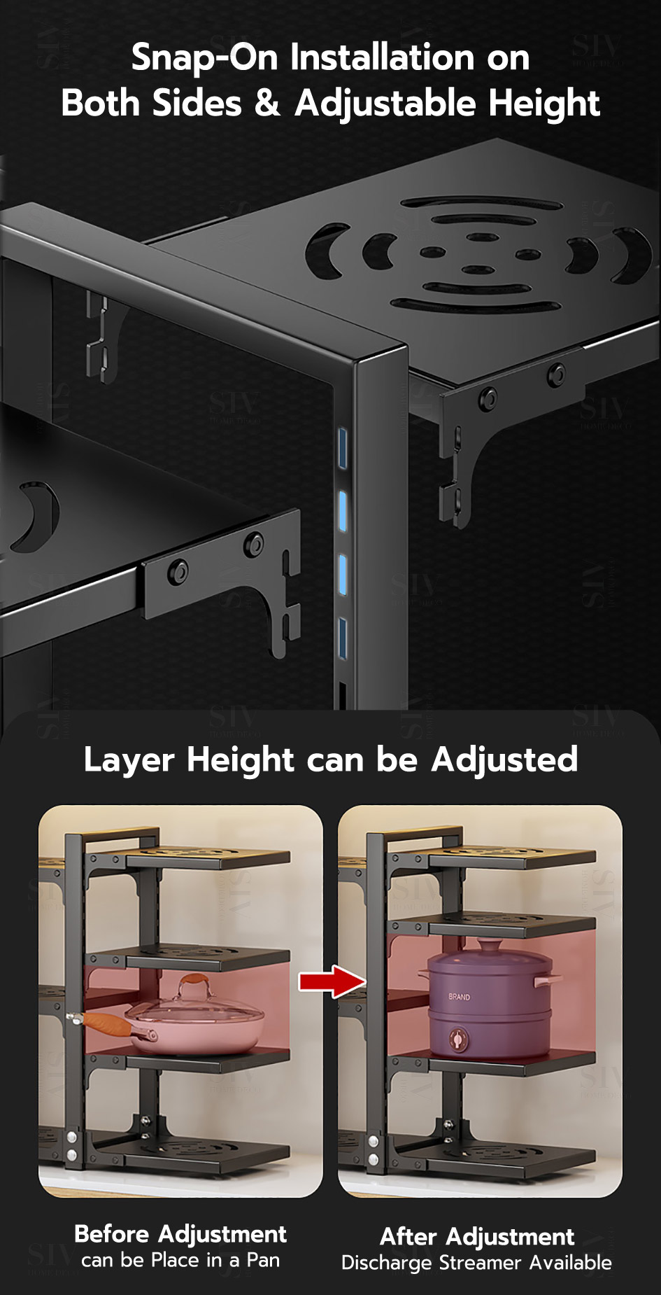 SIV 2-5 Tiers Adjustable Pot and Pan Rack Organizer Rak Bawah Sinki ...