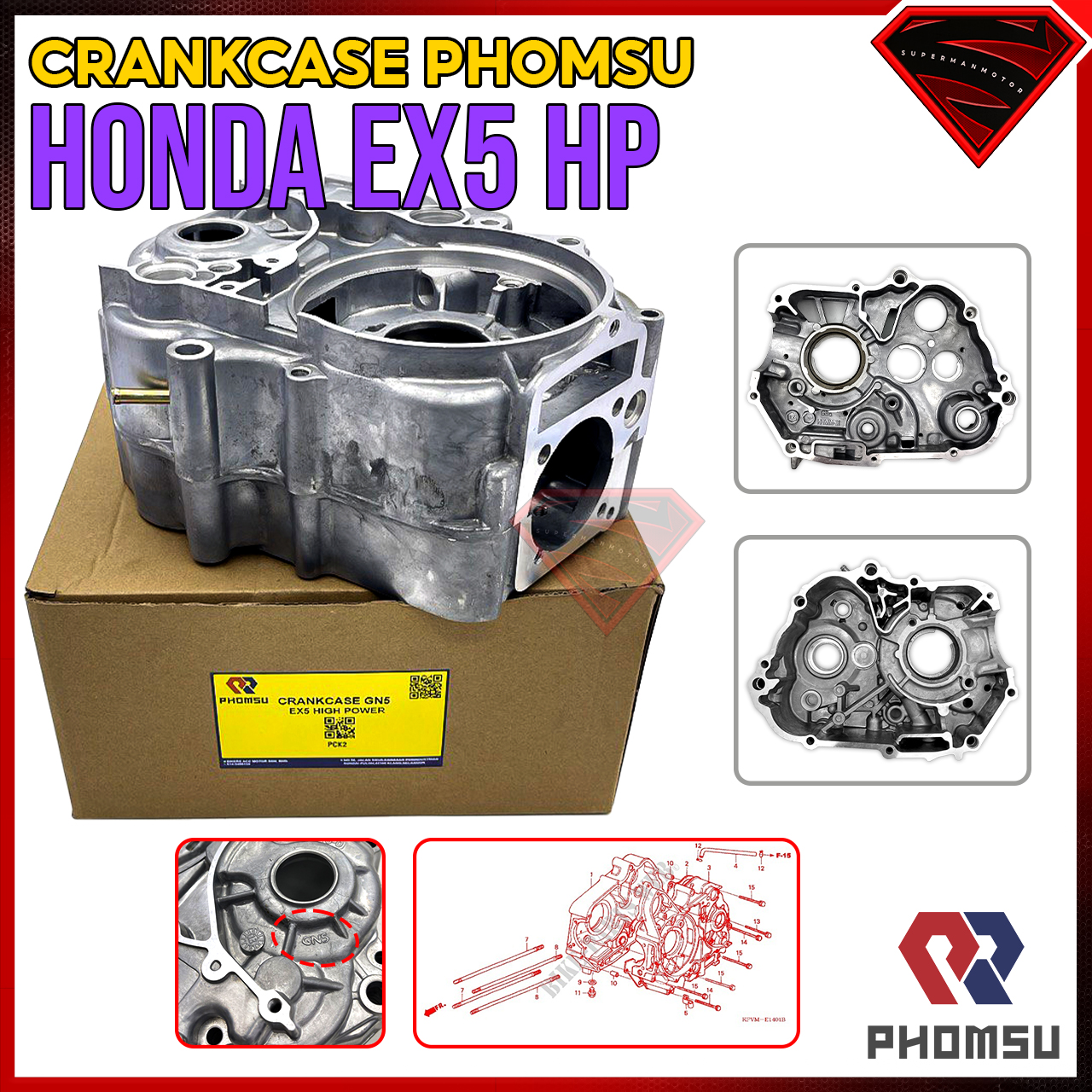 PHOMSU CRANKCASE EX5 HI POWER / EX5 DREAM LH RH ENGINE COVER ENJIN ...