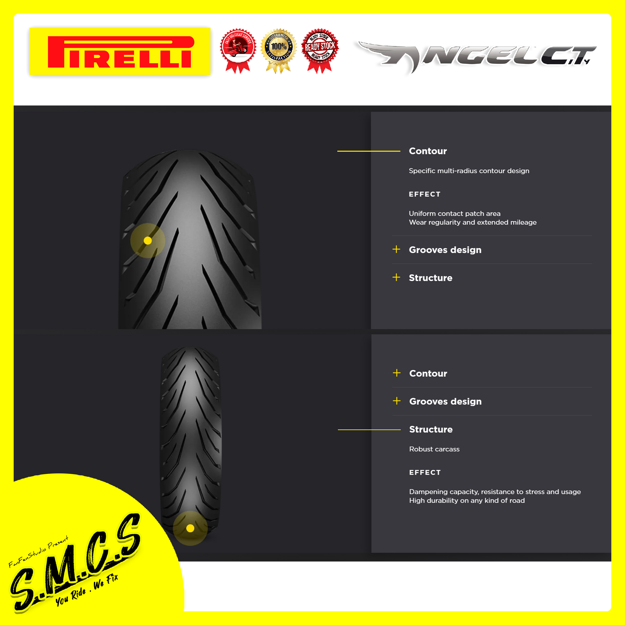 PIRELLI ANGEL™ CiTy CT Tyre 70/90-17 80/90-17 (FRONT/REAR) TUBELESS ...