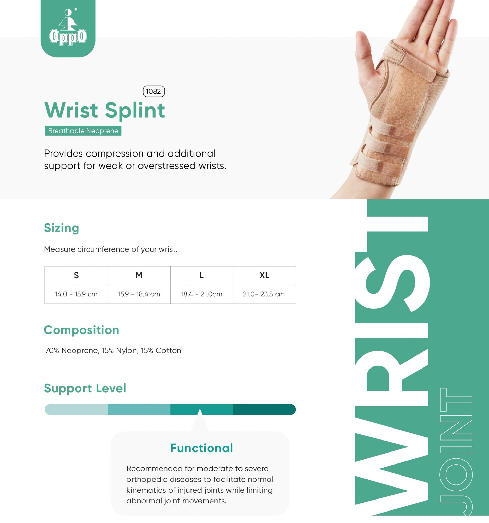 OPPO Breathable Neoprene Wrist Splint 1082 Palm Adjustable Support ...