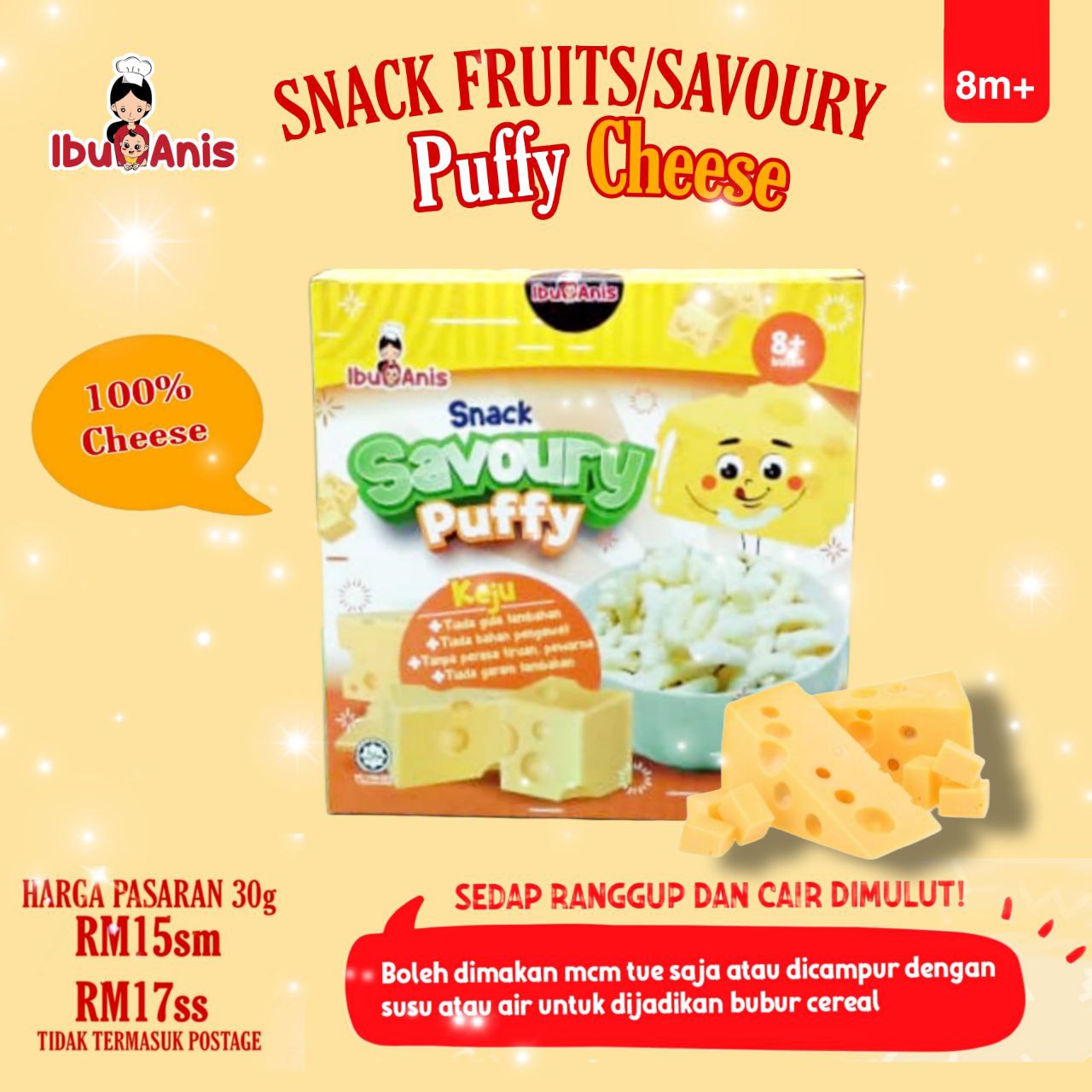 IBU ANIS RICE PUFF SNACK FRUITS & SAVOURY CHEESE FINGER FOOD BABY SNACK ...