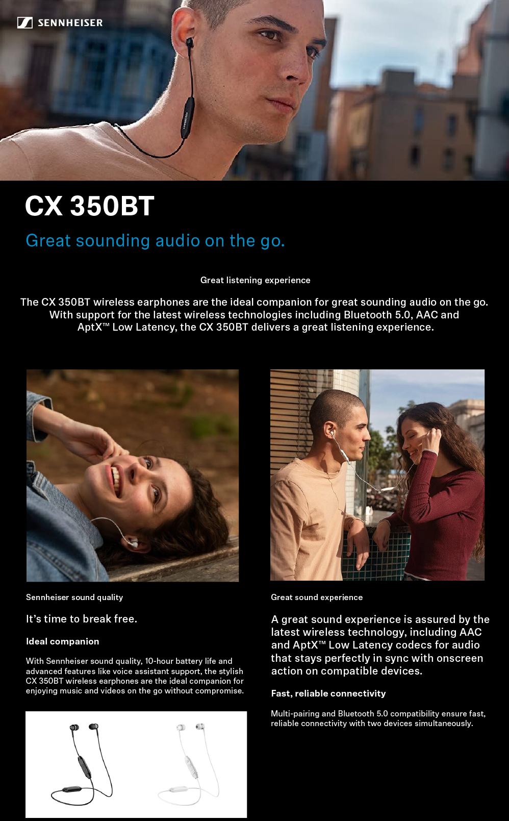 Sennheiser CX 350BT wireless earphones ( Black / White ) | Shopee Malaysia