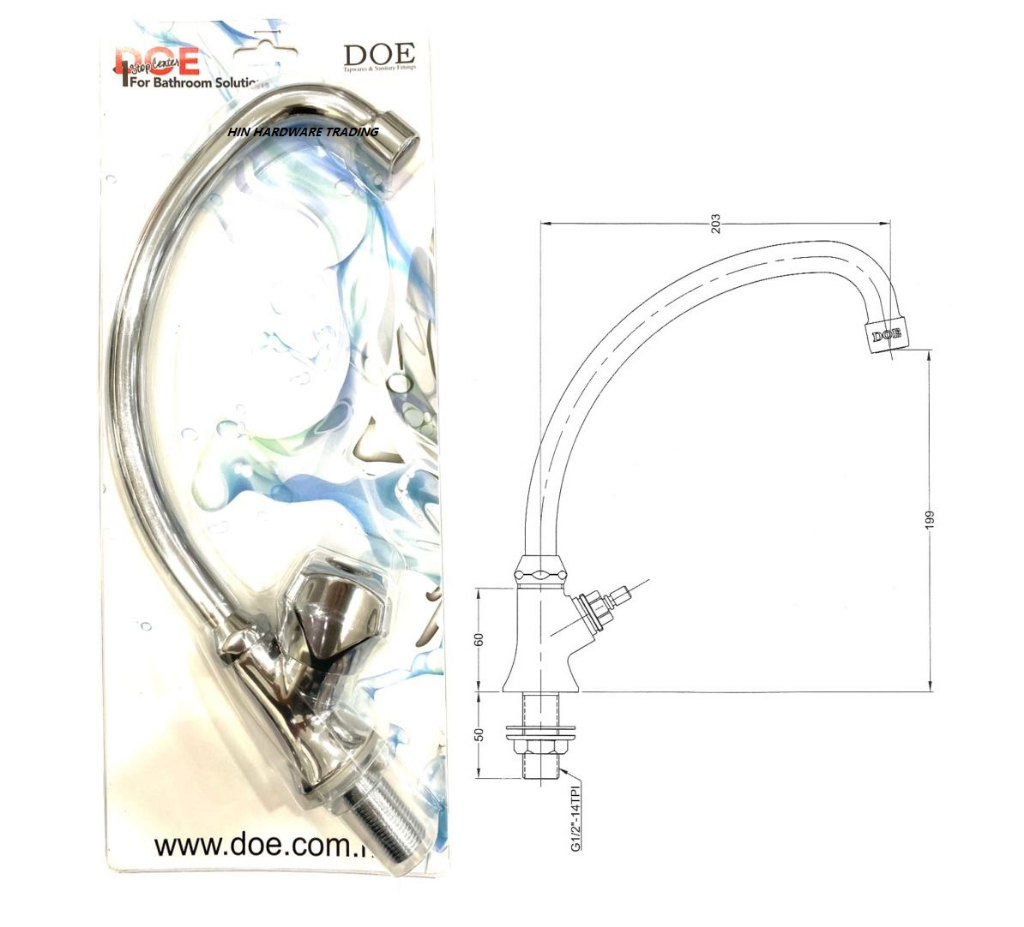 DOE DE115 15mm ( 1/2" ) Pillat Sink Tap (PACKING) Come With Arrowline ...