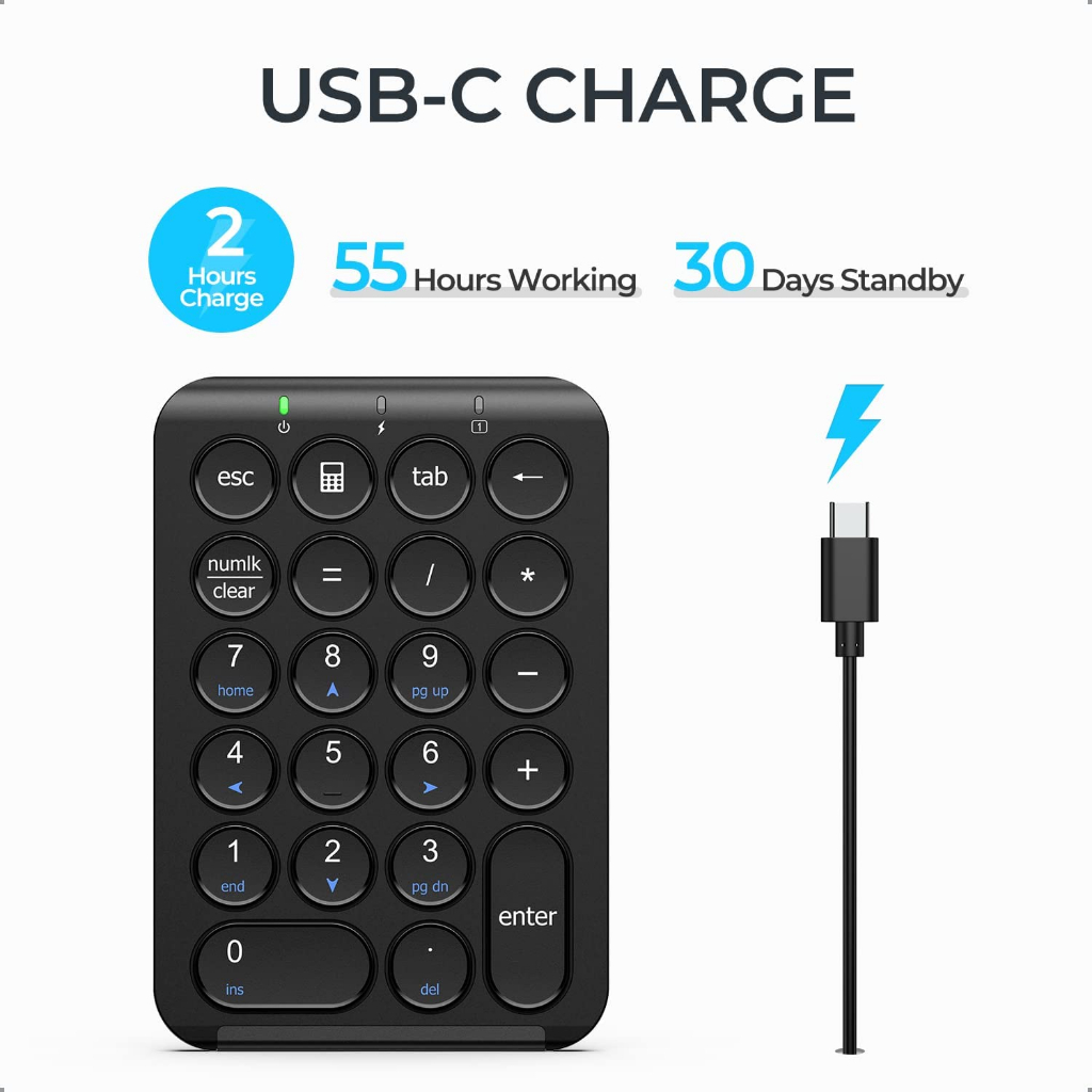 iClever IC-KP09 Portable wireless 2.4G Number Keyboard Pad, Plug & Play, 40 hours play time, Num ...