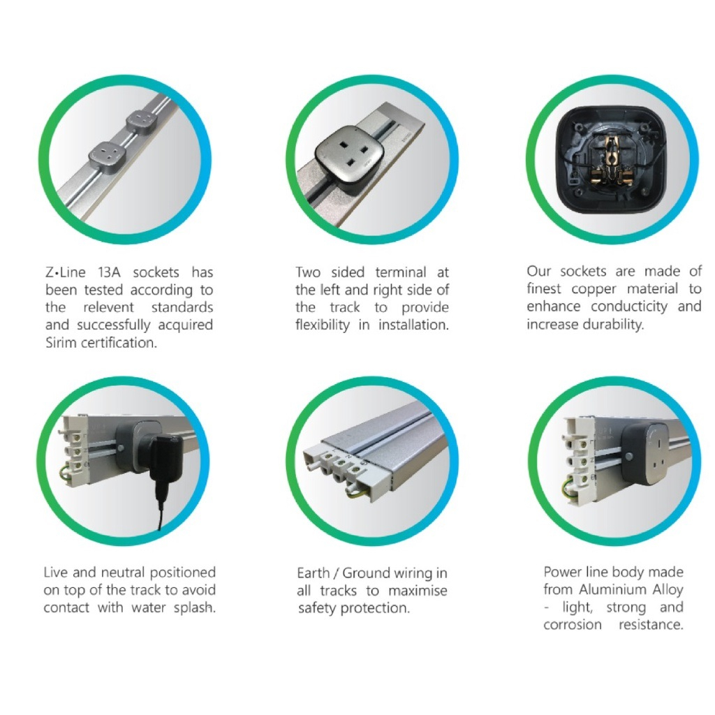 QuickFix [SIRIM] Power Track Socket ZENSO Z-Line Surface 600mm 800mm ...