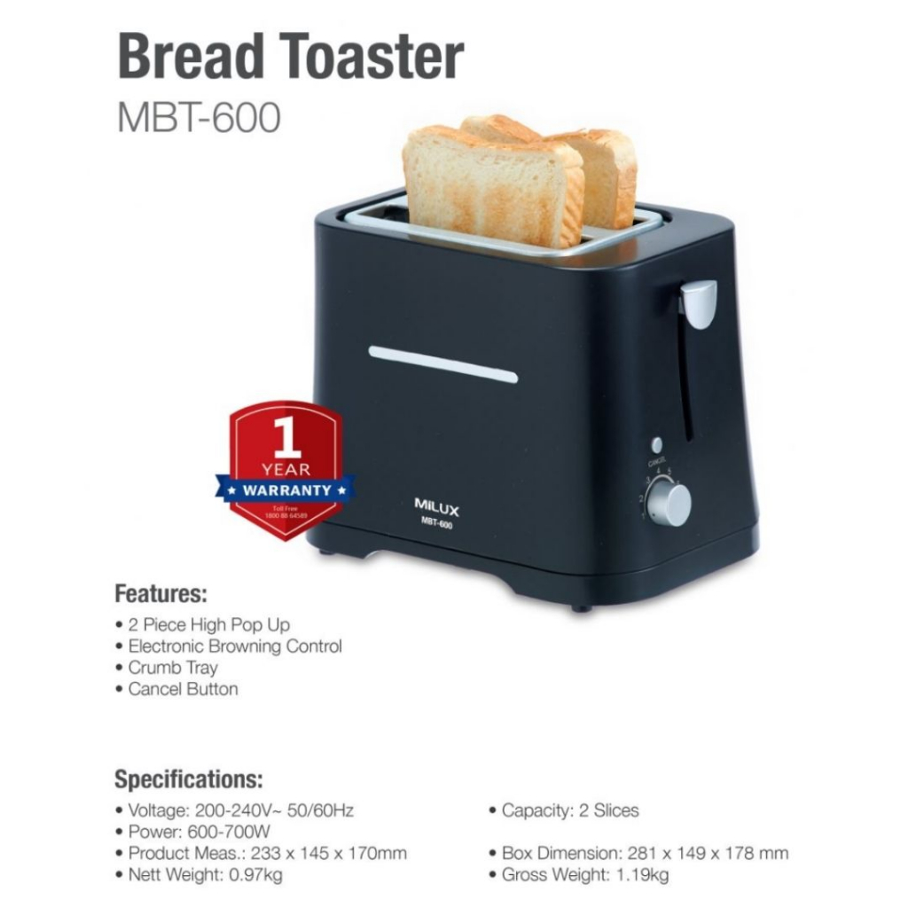 Milux Bread Toaster MBT-600 | Shopee Malaysia