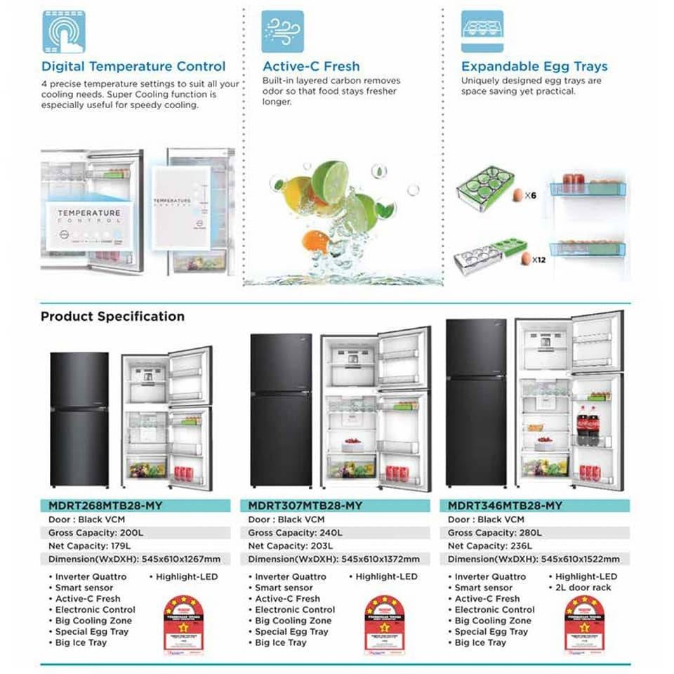 Midea 240L 280L Inverter Refrigerator 2 Door Fridge Peti Sejuk Peti Ais ...