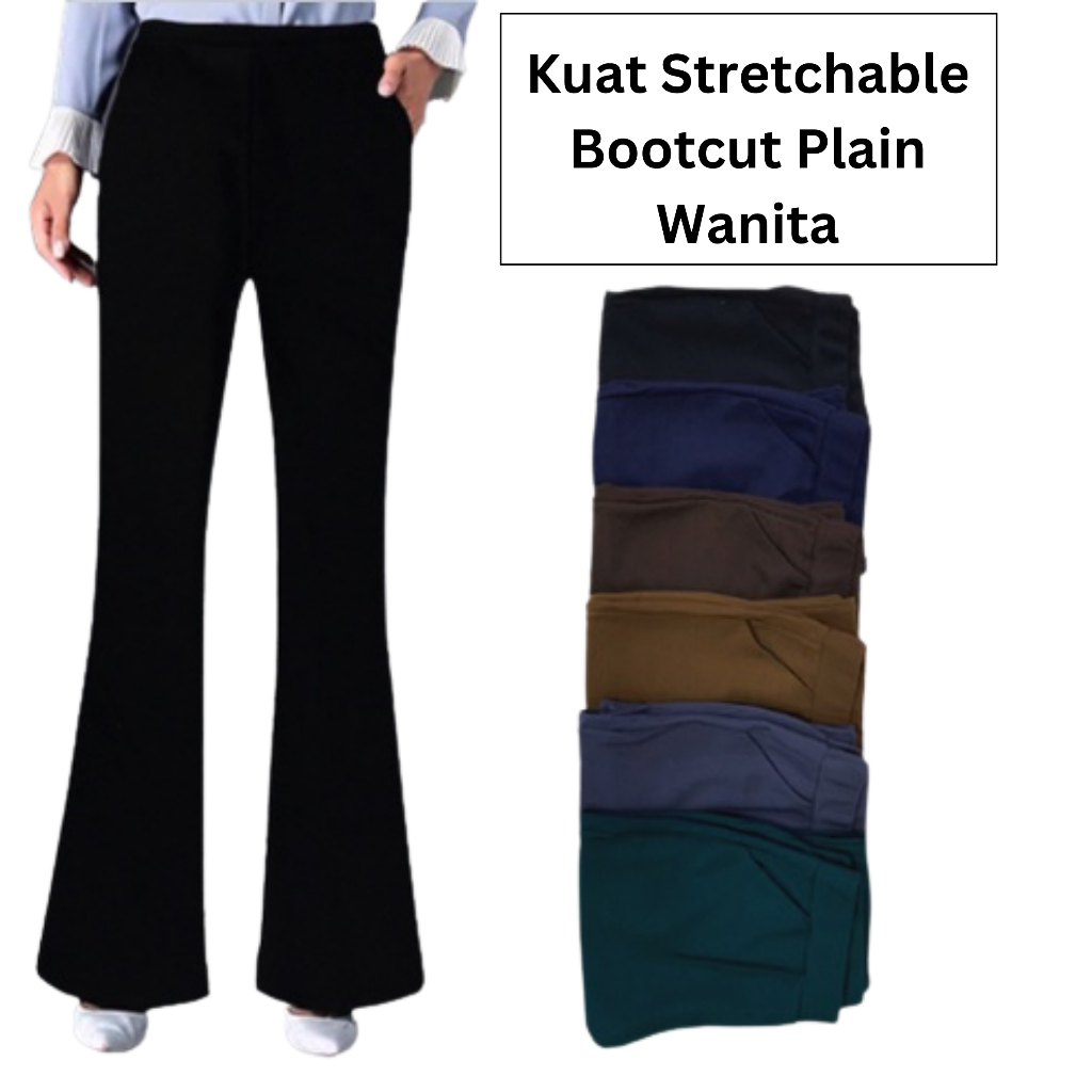 EZZE Ladies Wear Tak Bertulang Palazzo Bootcut Slack Pants Pocket Plain ...