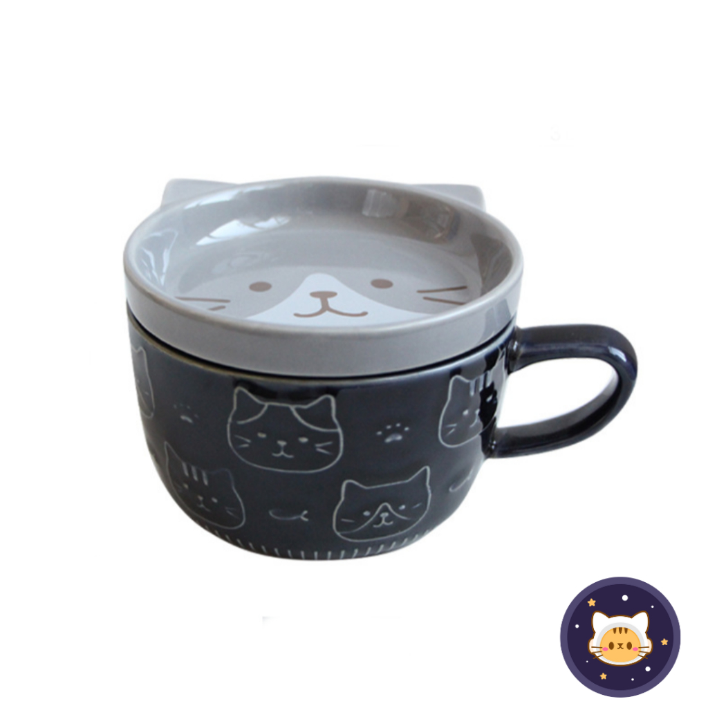 OYEN PLANET Ceramic Cat Mug With Lid Cawan Comel Kucing Creative ...