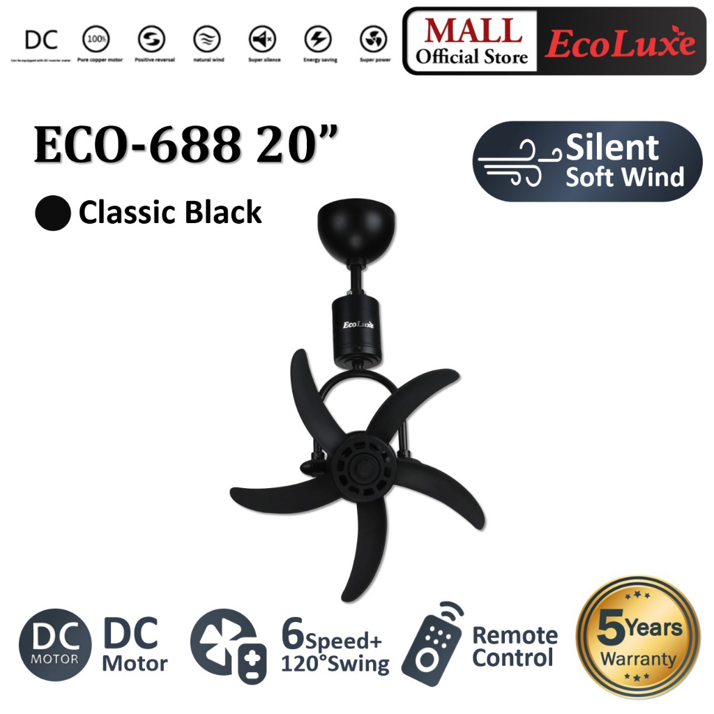 EcoLuxe ECO-688 Mini Fan DC Motor with 6 Speeds Remote Control Ceiling ...