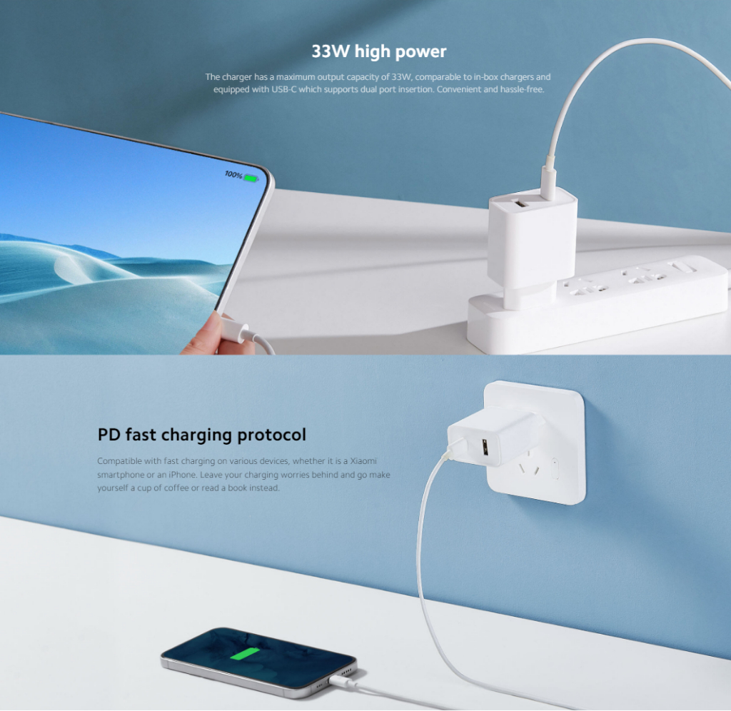 Xiaomi Mi 33W Wall Charger (Type-A + Type-C) 33W high power output , PD ...