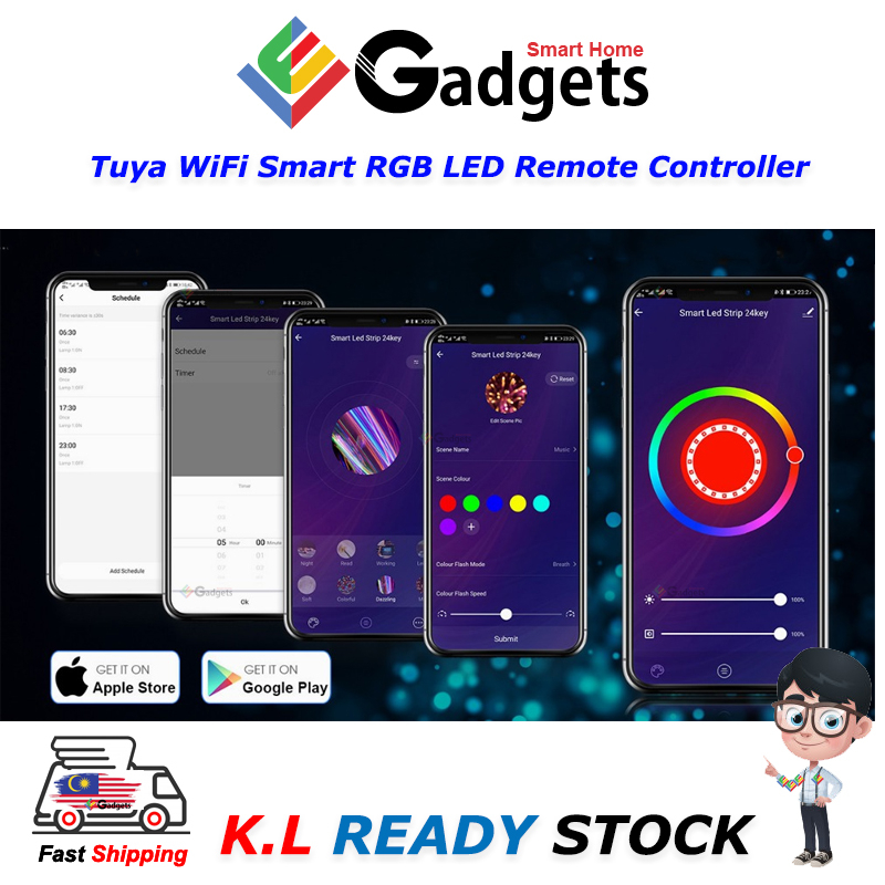 Tuya WiFi Smart RGB LED Strip Remote Controller 4Pin Music Sync 5-24V ...