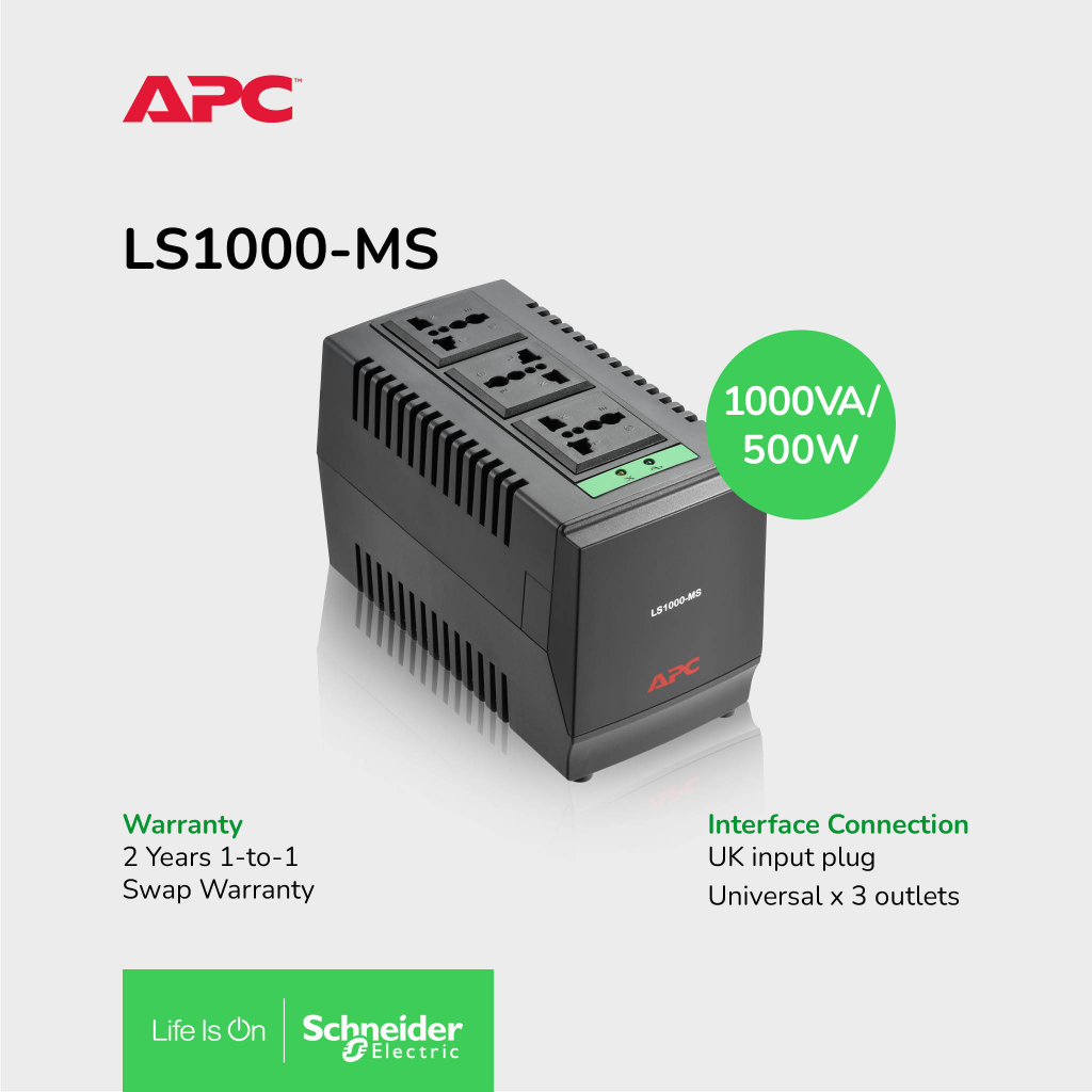 APC LS1000-MS AVR Line-R 1000VA, 240V, Automatic Voltage Regulator, 3 ...