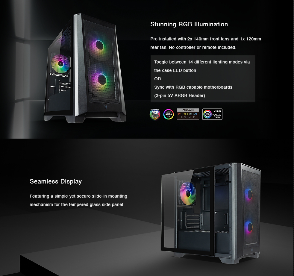 TECWARE EDGE M2 TG ARGB MATX CASE ( BLACK ) ( WITH 3 ARGB FAN ...