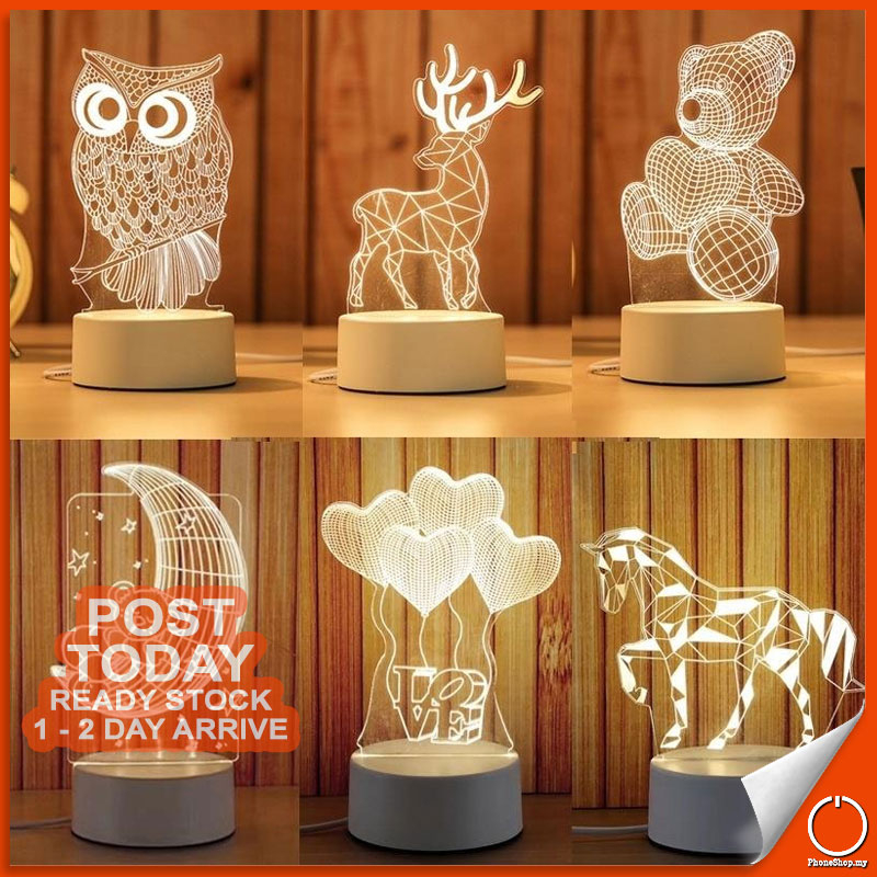 𝐃𝐄𝐓𝐀𝐂𝐇𝐀𝐁𝐋𝐄 3D LED Light Creative USB Night Lamps Table Lamp Bed Side ...