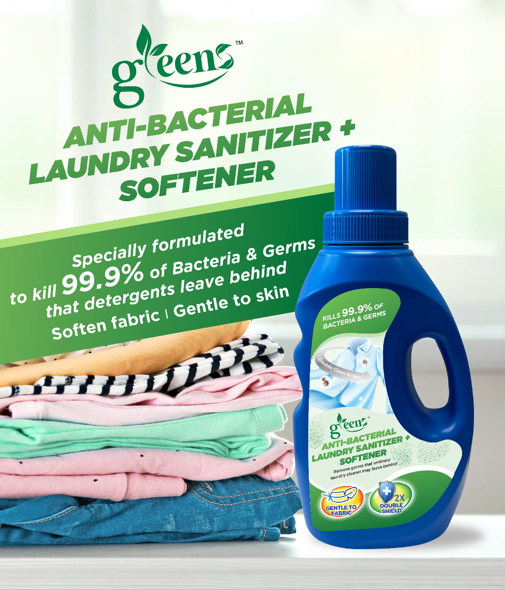 GREENS 2 in 1 Anti-Bacterial Laundry Sanitizer and Softener Kills 99.9% ...