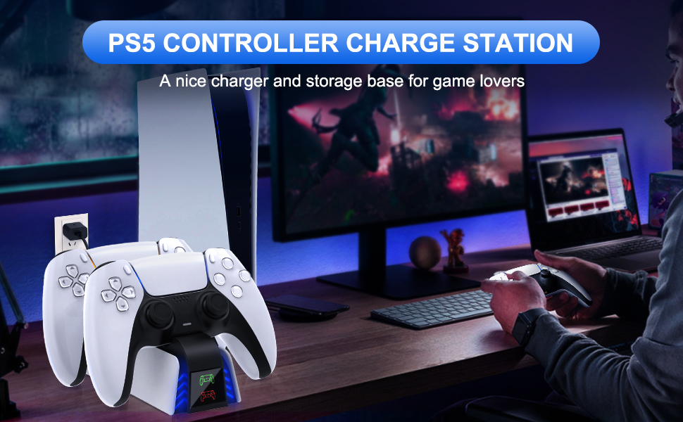 PS5 Slim Dual Controller Charger Dock Stand Fast Charging Station For ...