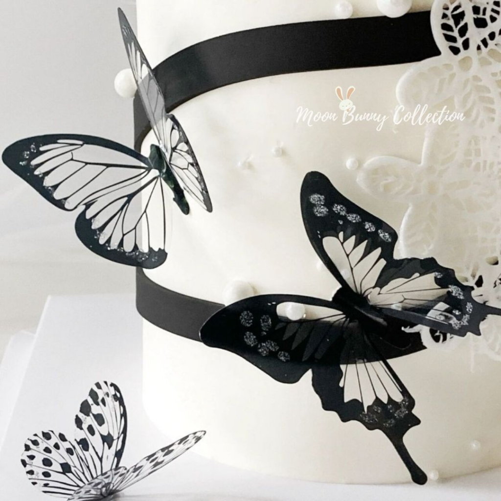 Butterfly Cake Topper Decoration Set Pink Purple White Black ...
