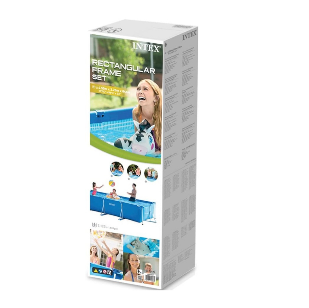 100% Original Intex Rectangular Metal Frame Family Swimming Pool Kolam ...
