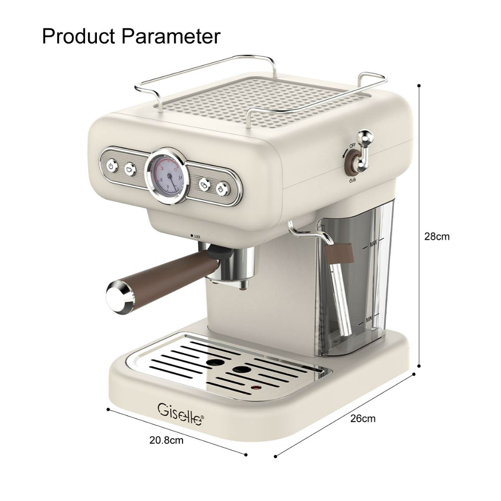 20 Bar Giselle 1.0L Espresso Automatic Retro Series Coffee Machine ...