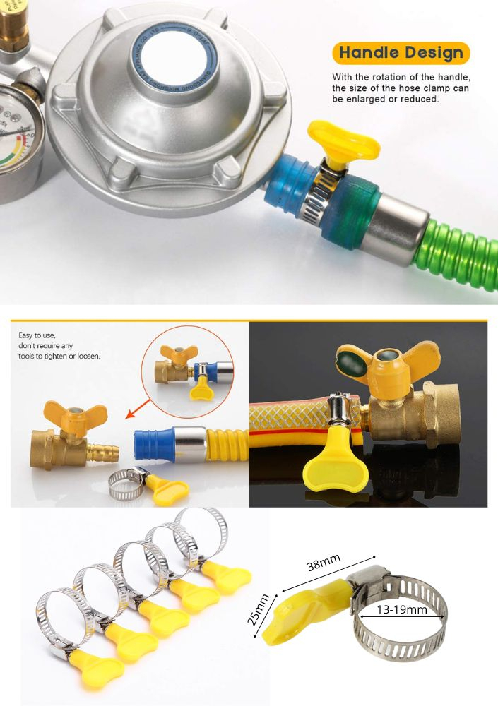 [1PC] Adjustable Butterfly Gas Hose Clamp With Plastic Handle Rubber ...