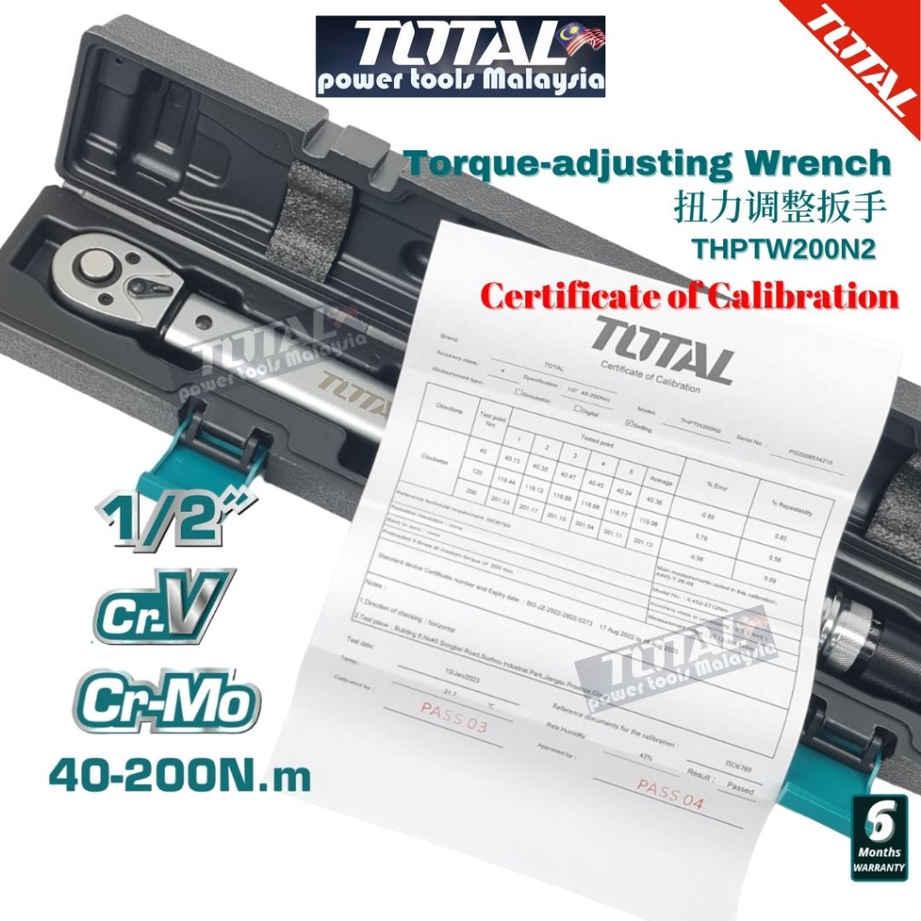 TOTAL 1/2" Adjustable Torque Wrench 40~200Nm 扭力调整扳手 - THPTW200N2 ...