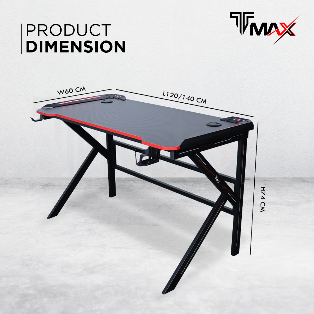 TMAX L120/140cm K-shaped Gaming Table Gaming Desk With RGB Lighting ...