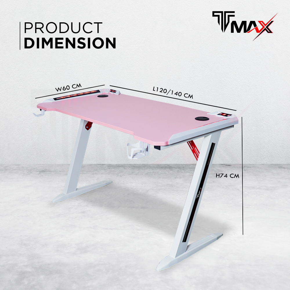 TMAX L120/140cm Z-shaped Gaming Table Gaming Desk With RGB Lighting ...