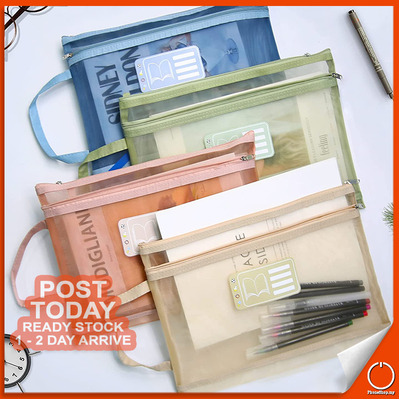 𝐀𝐍𝐓𝐈-𝐓𝐄𝐀𝐑 Double Layer Nylon Document Bag Mesh File Folder A4 A5 Paper ...